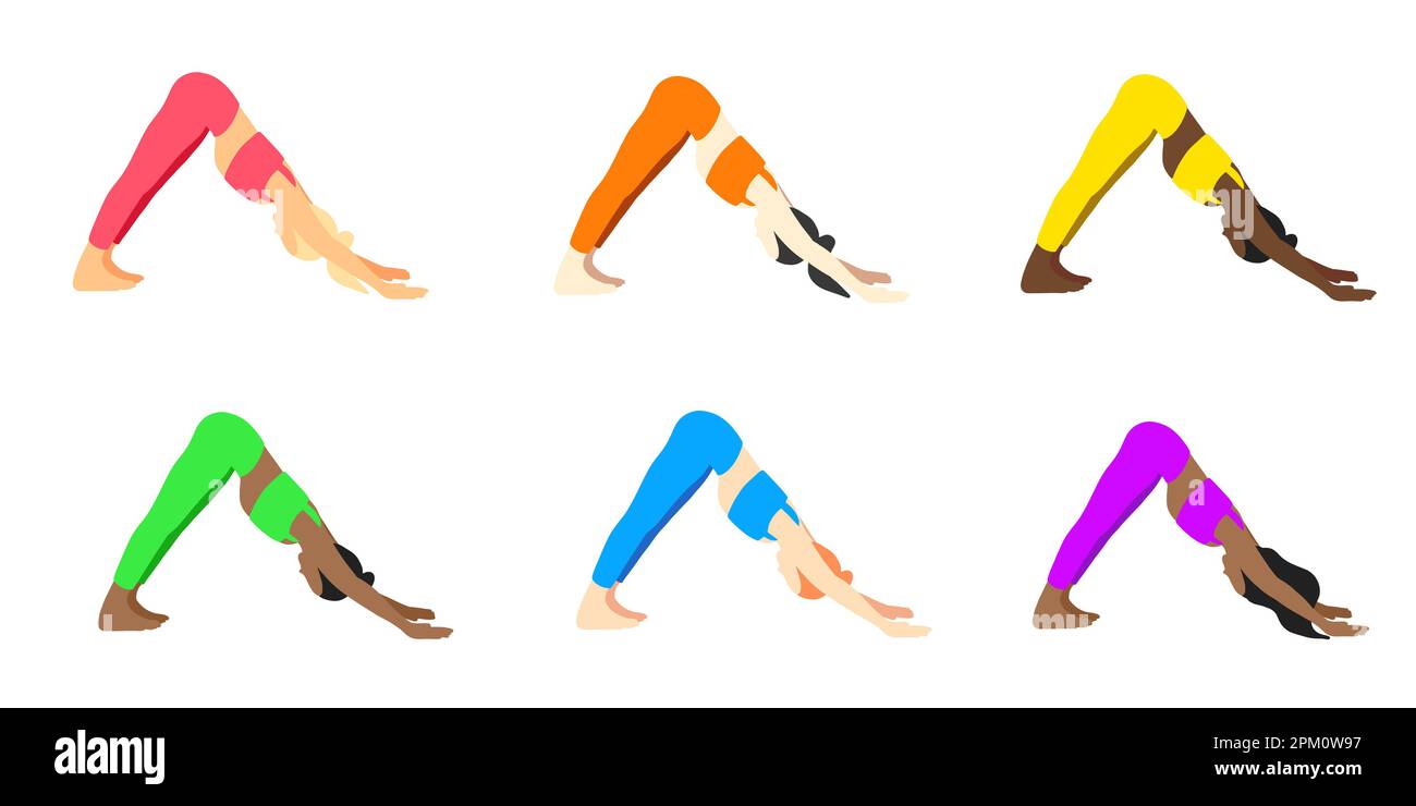 Flexibility yoga poses collection. European, African, Asian female ...