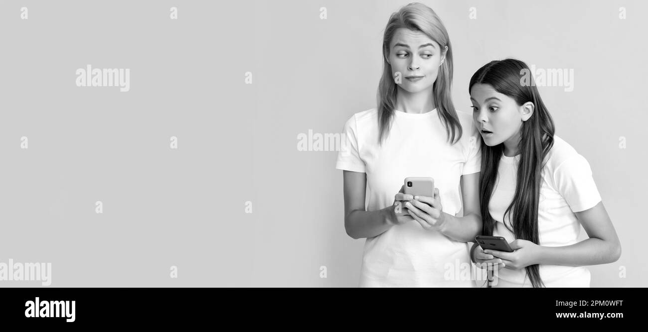 Mother and daughter kid banner, copy space, isolated background. mother ...