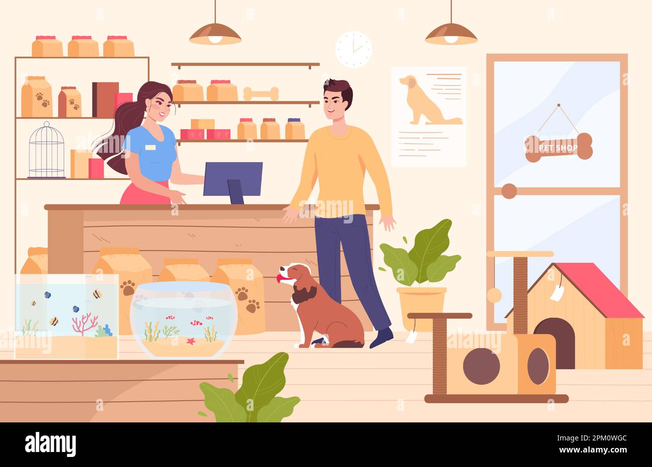 Man buying dog food at pet shop flat vector illustration Stock Vector ...