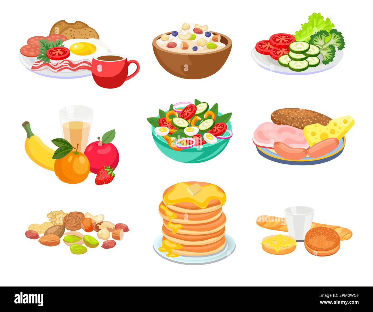 Healthy breakfast or lunch ideas vector illustrations set Stock Vector ...