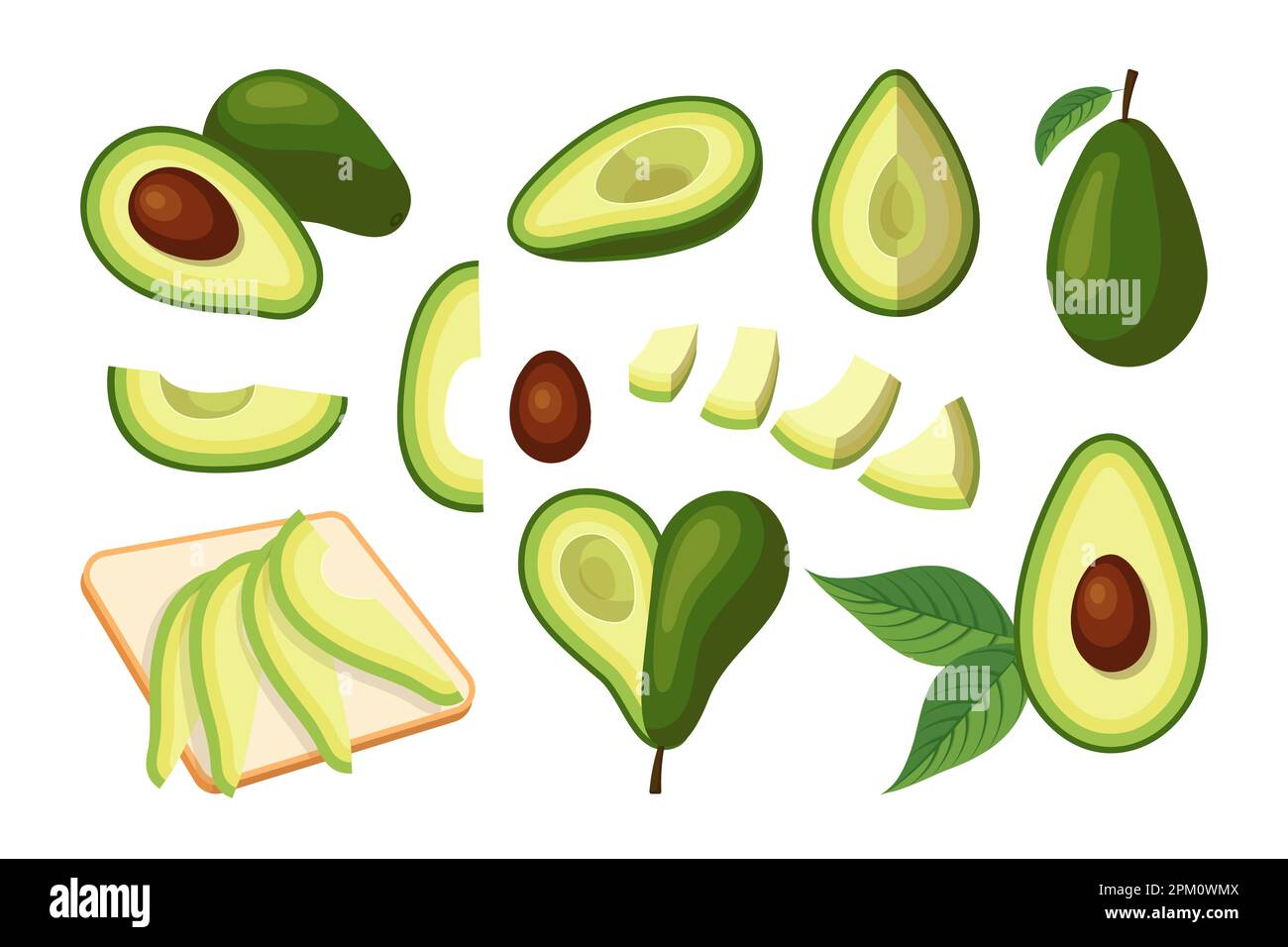 Sliced and whole avocado cartoon illustration set Stock Vector Image ...