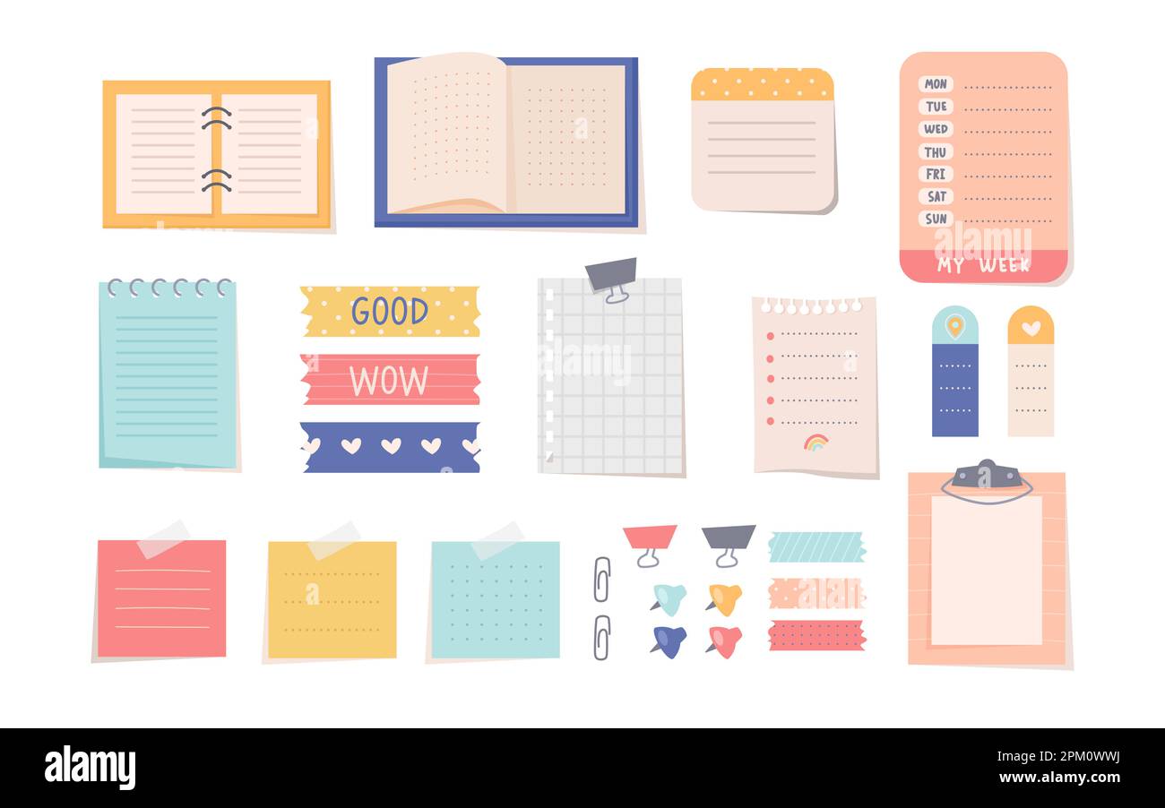 Sticky notes and notebooks flat vector illustrations set Stock Vector ...