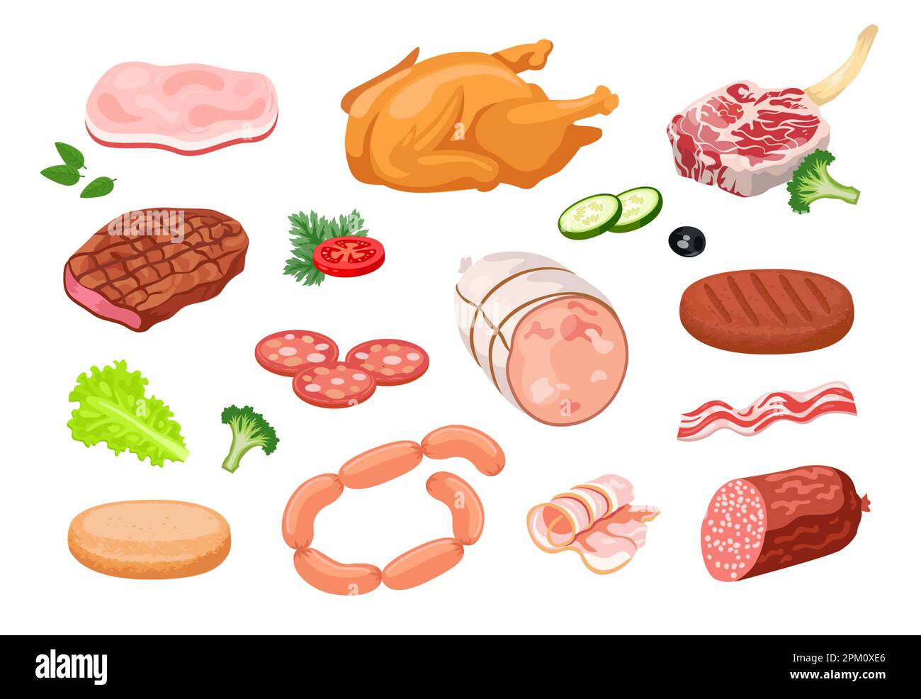Different meat products cartoon vector illustrations set Stock Vector ...
