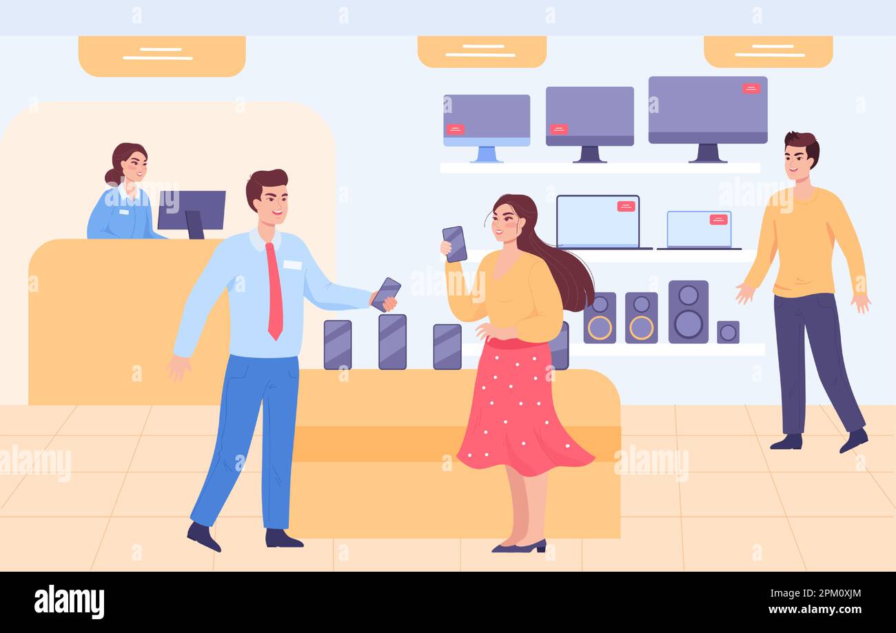 Woman customer talking shop assistant Stock Vector Images - Alamy