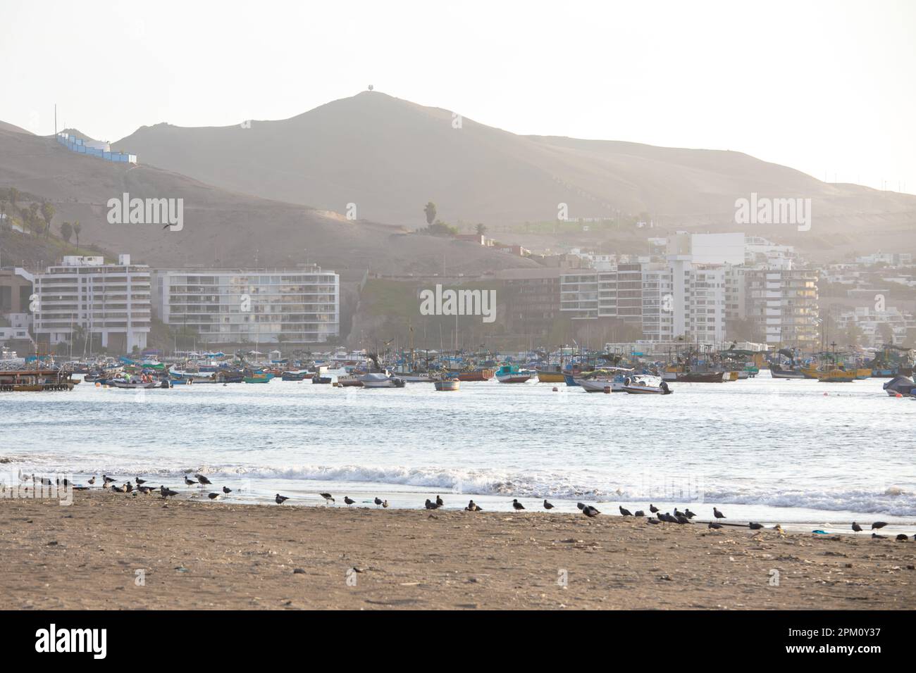 Ancon Lima Peru shoreline beach coast line landscape at noon or sunset ...