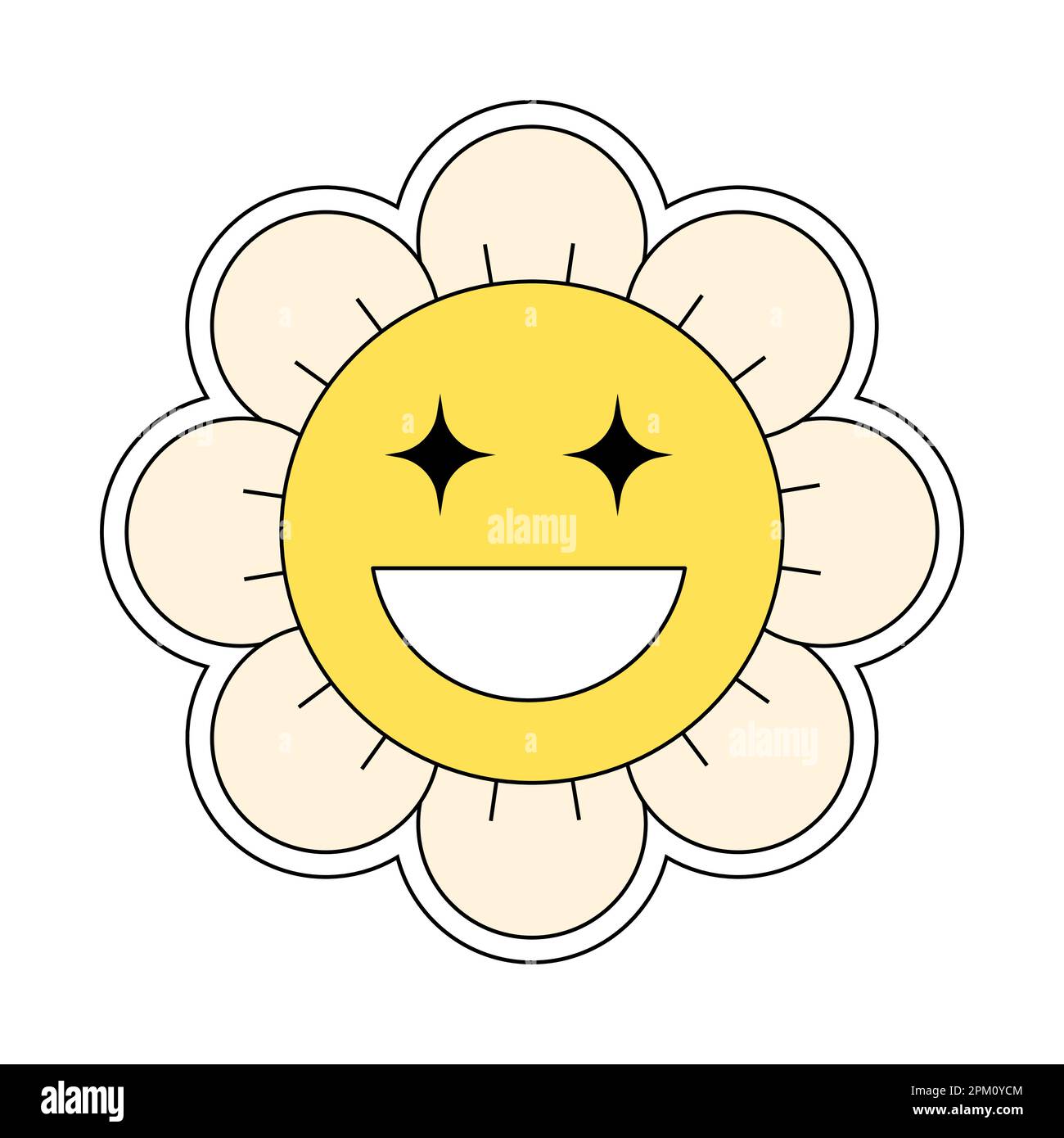 Hippie groovy chamomile smiley character good vibes. Retro daisy flower ...