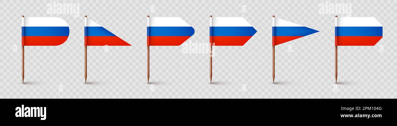 Realistic various Russian toothpick flags. Souvenir from Russia. Wooden ...