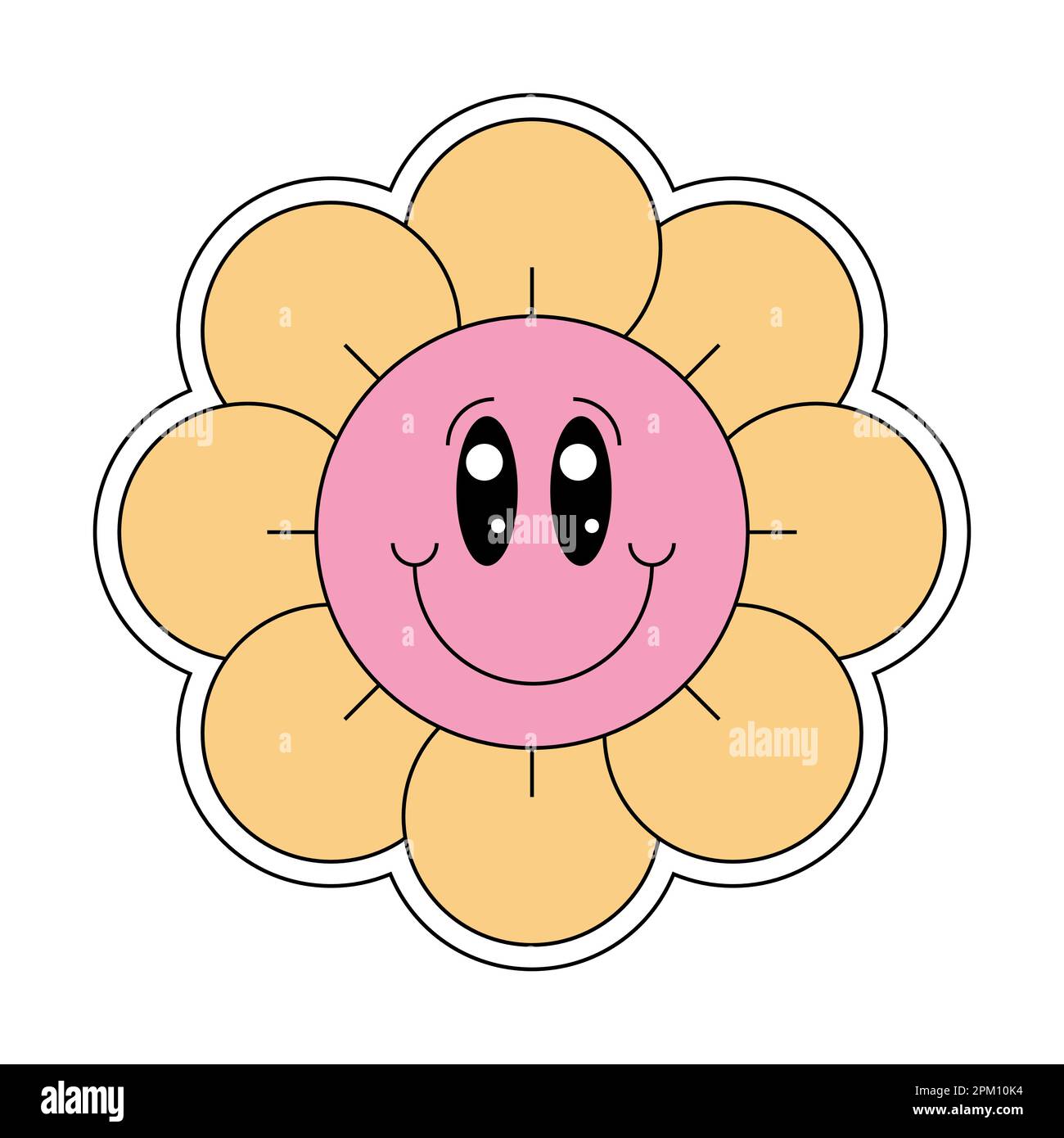 Cute hippie groovy chamomile smiley character good vibes. Retro daisy ...