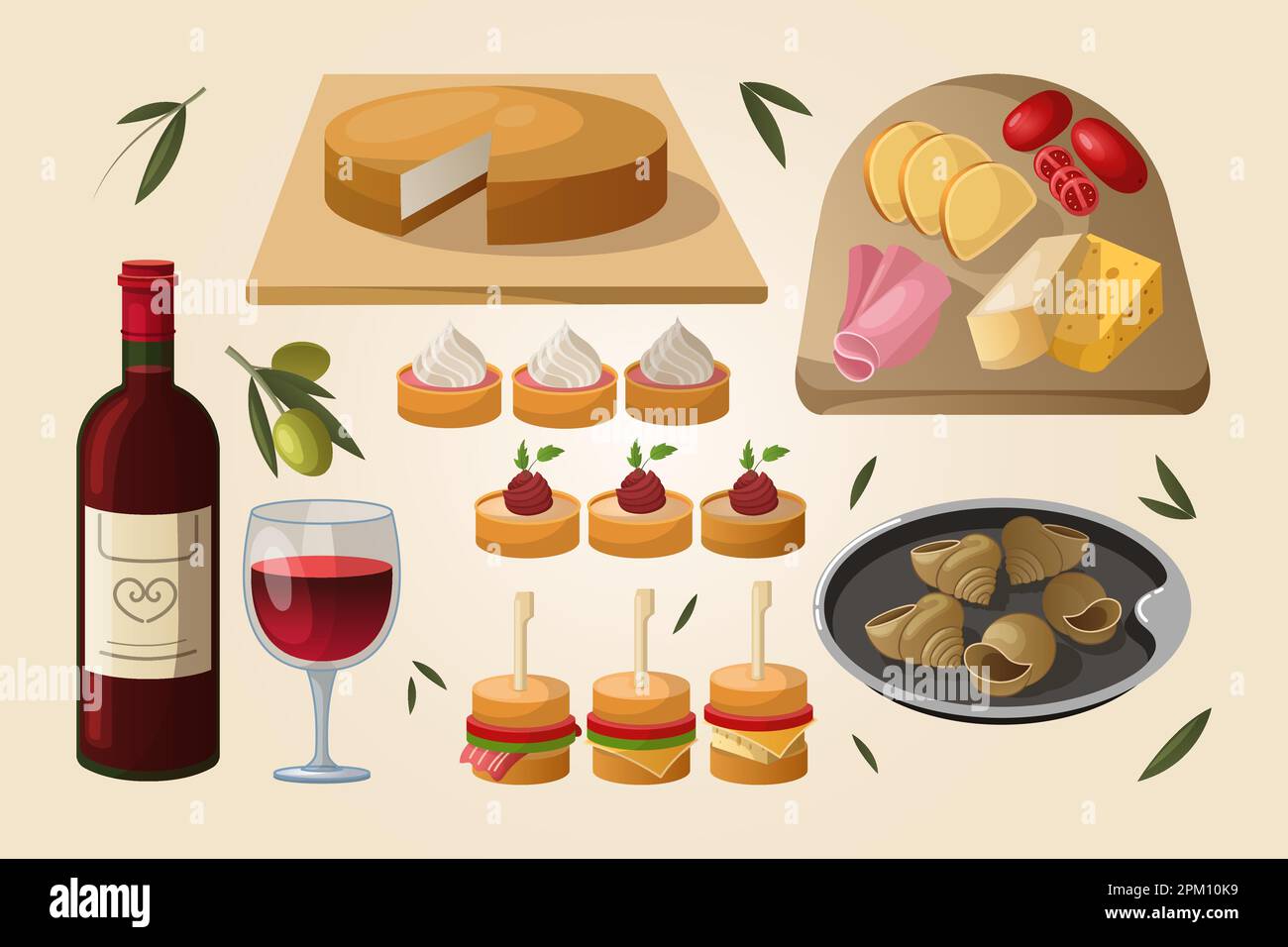 Classic French dinner cartoon illustration set Stock Vector Image & Art ...