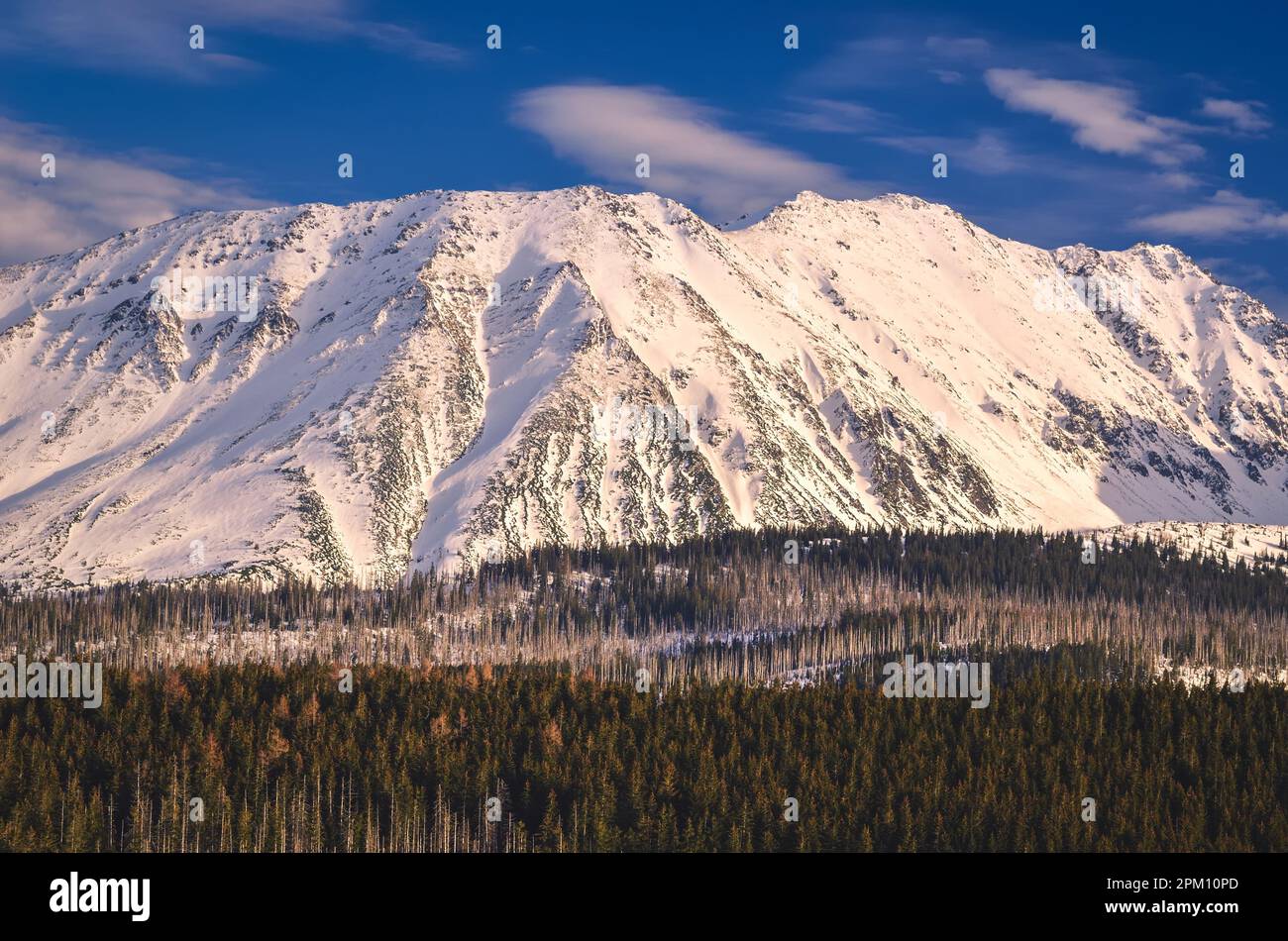 Beautiful early spring mountain landscape. View of the snow-white peaks ...