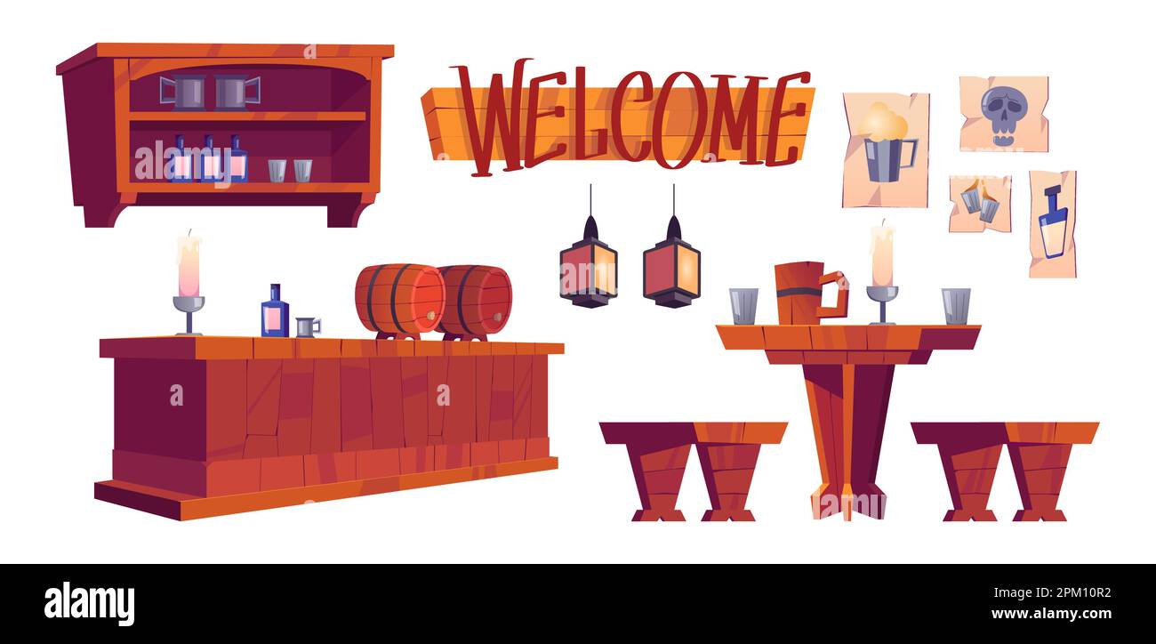 Beerhouse or bar interior cartoon illustration set Stock Vector Image ...