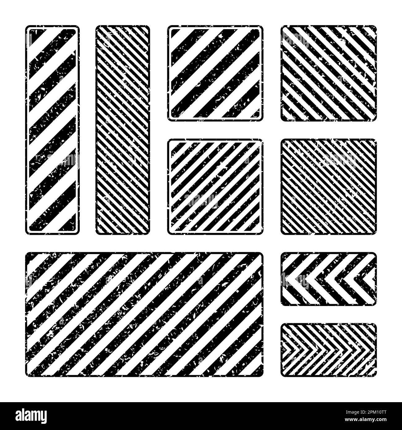 Various black grunge warning signs with diagonal lines. Old attention ...