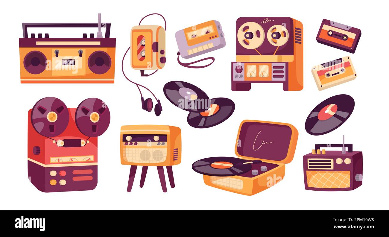 Vintage music players flat vector illustrations set Stock Vector Image ...