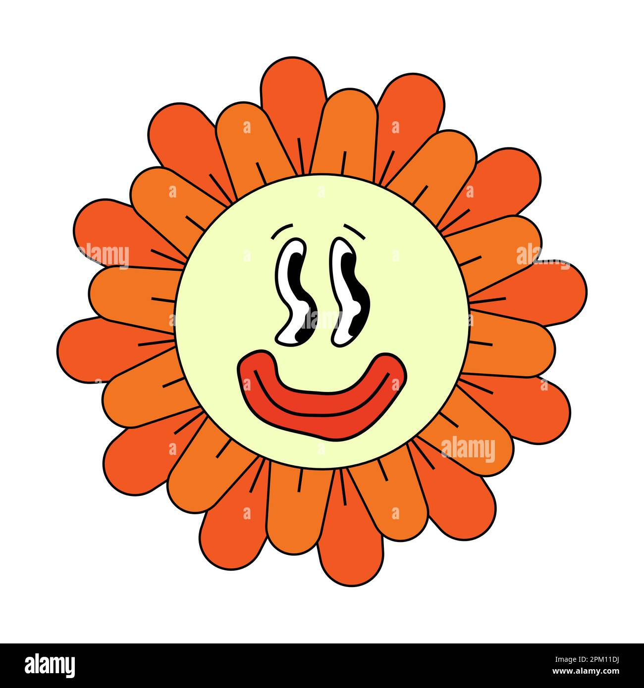 Hippie groovy chamomile smiley strange character. Retro daisy flower ...