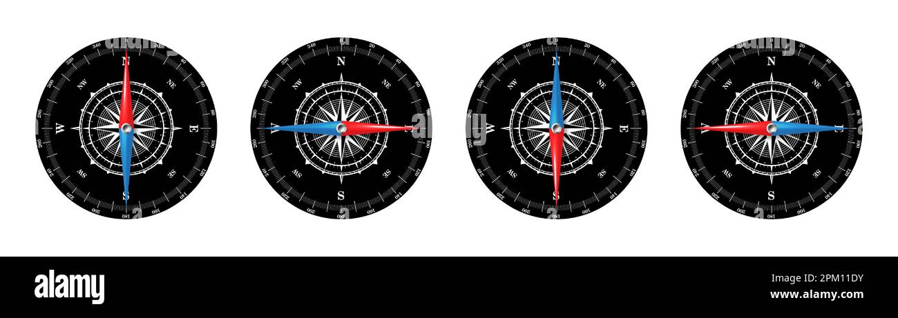 Marine compass, nautical wind rose with cardinal directions of North ...