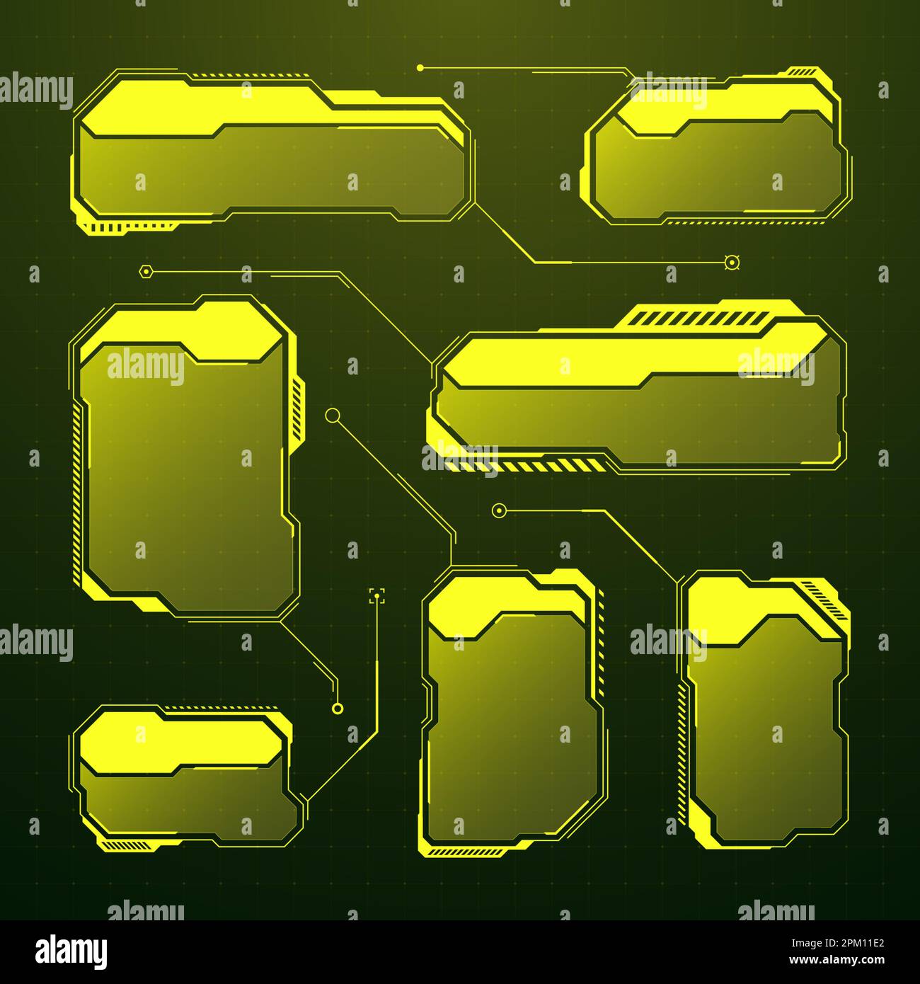 Yellow futuristic HUD, UI elements. Sci-fi user interface text boxes ...