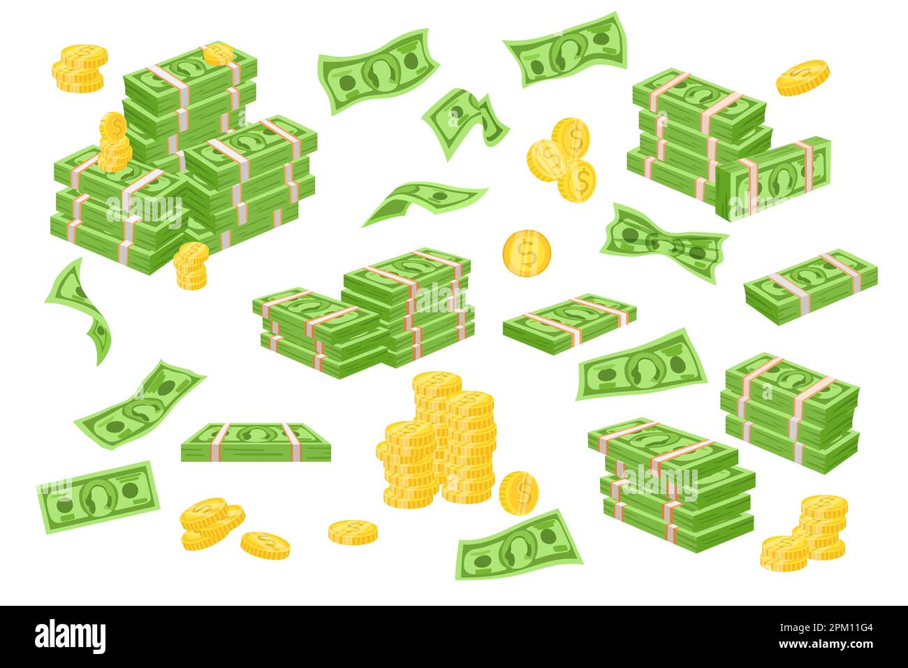 Gold coins and stack of money cartoon illustration set Stock Vector ...