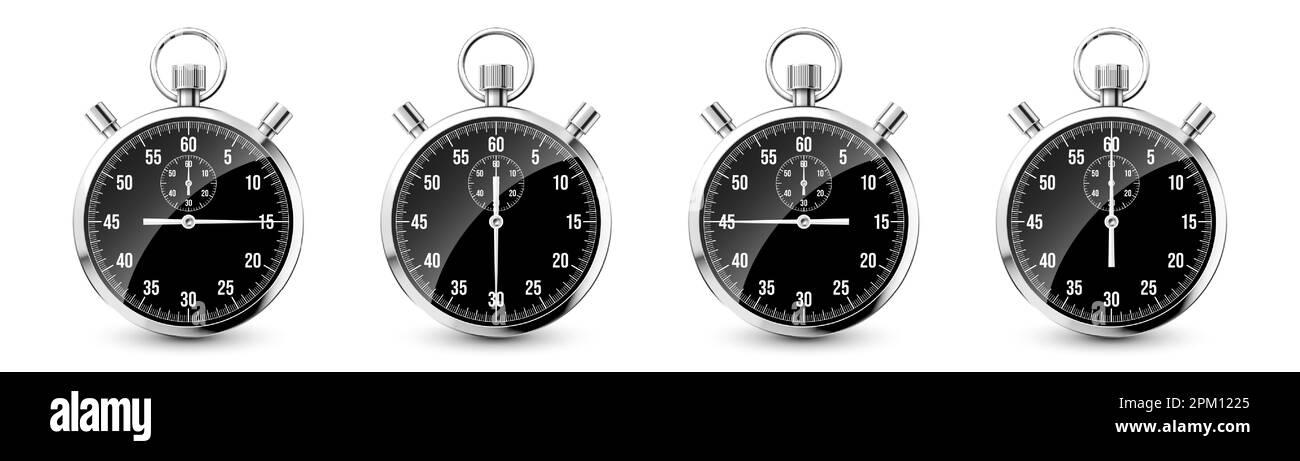 Realistic classic stopwatch. Shiny metal chronometer, time counter with ...