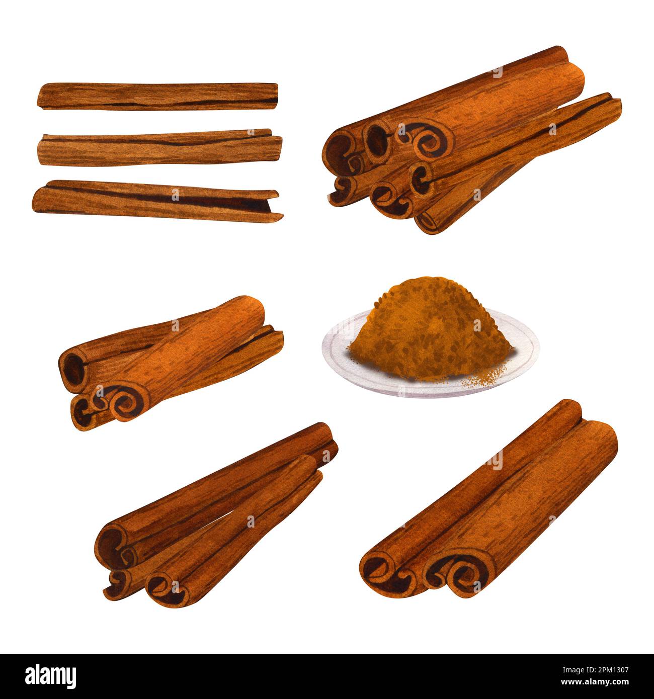 Watercolor cinnamon sticks spices. Hand-drawn illustration isolated on ...
