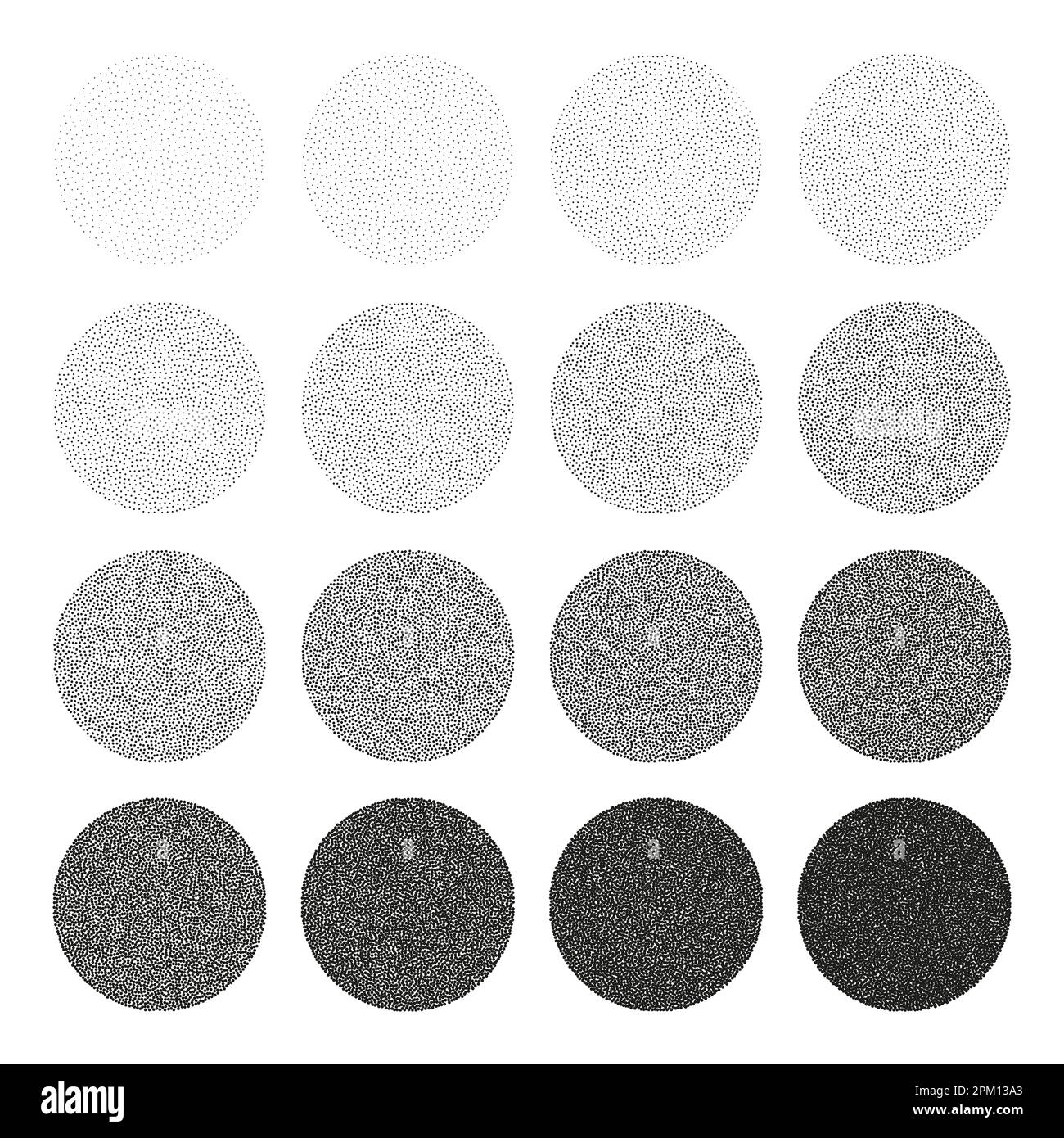 Round shaped dotted objects, stipple elements. Fading gradient ...
