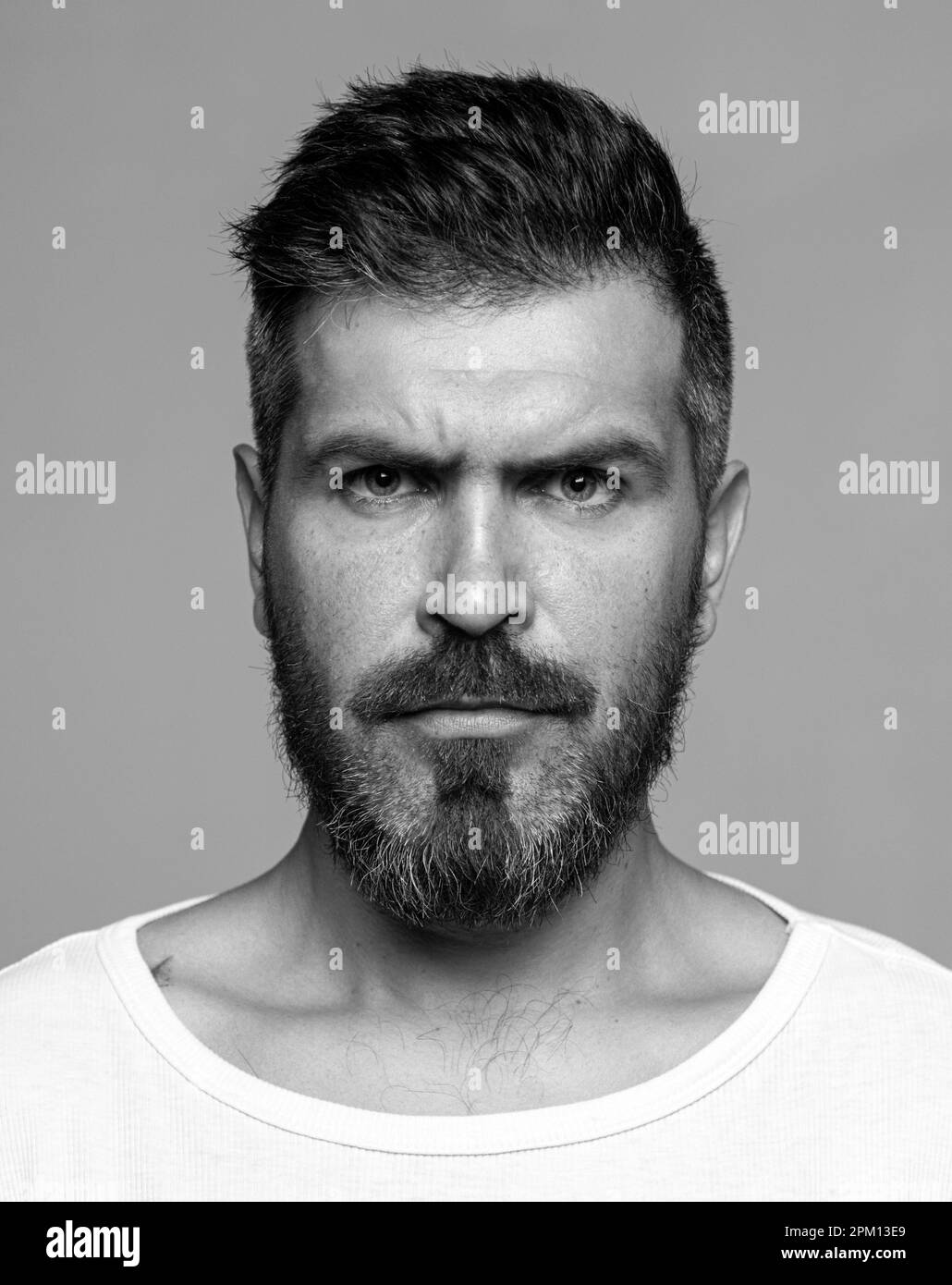 Serious man face. Bearded guy. Human expression emotion concept ...