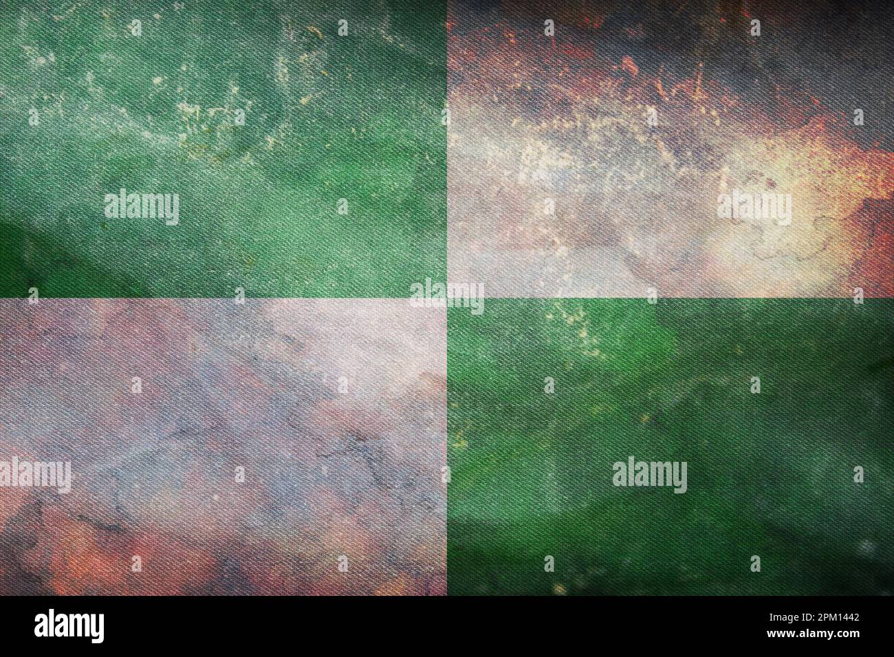 Top view of retro flag Sint Agatha Berchem, Belgium with grunge texture ...