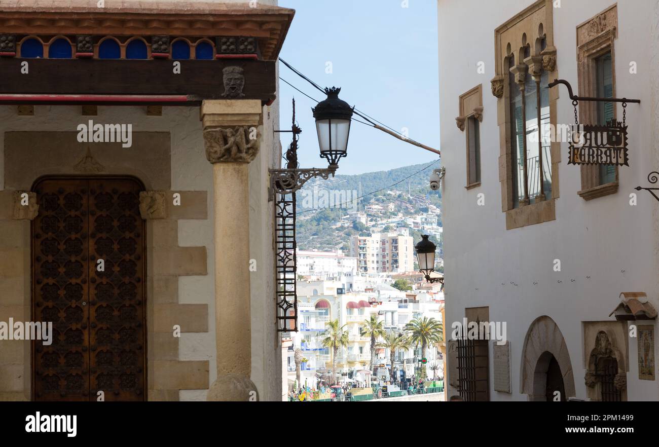 Historical centre of the Mediterranean coastal town of Sitges Stock ...