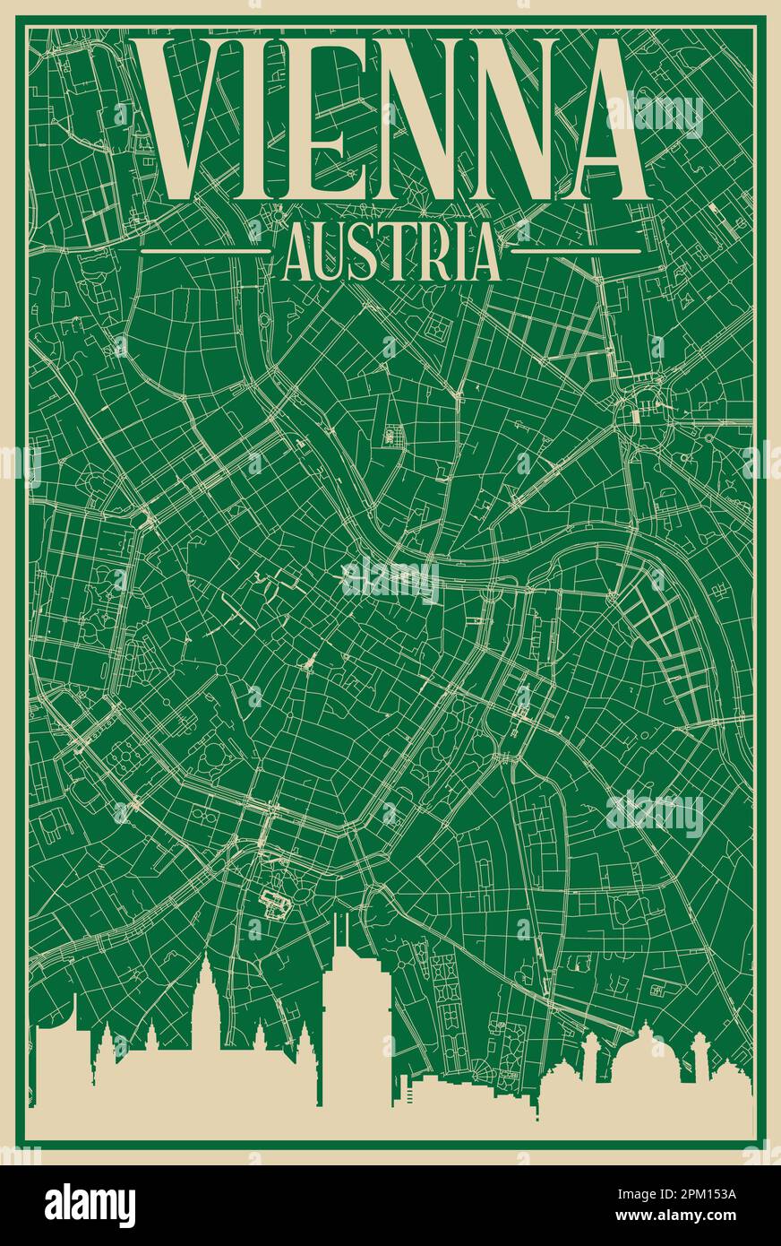 Road network poster of the downtown VIENNA, AUSTRIA Stock Vector Image ...