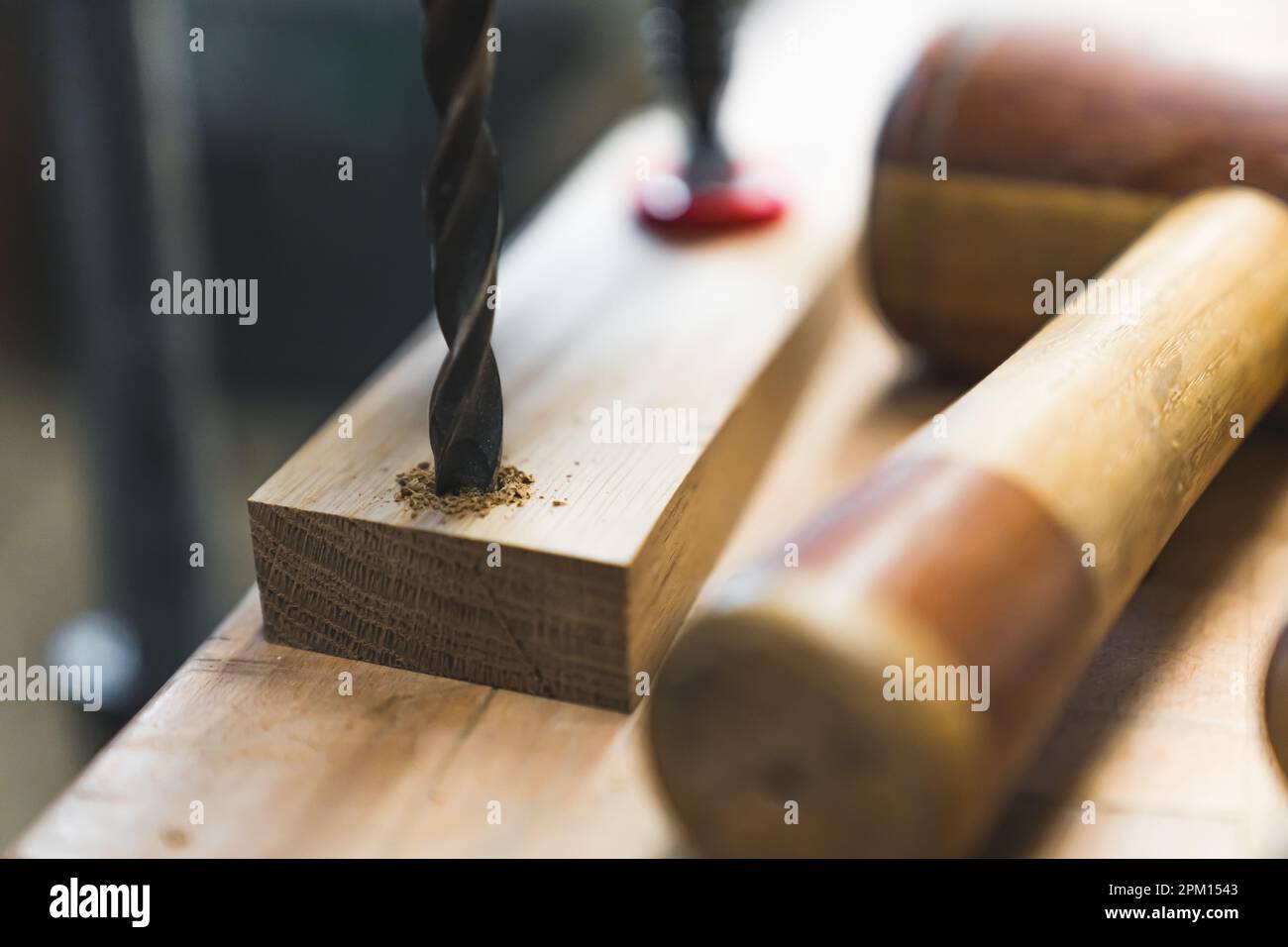 Closeup shot of drill bit of manual drilling machine called a brace ...
