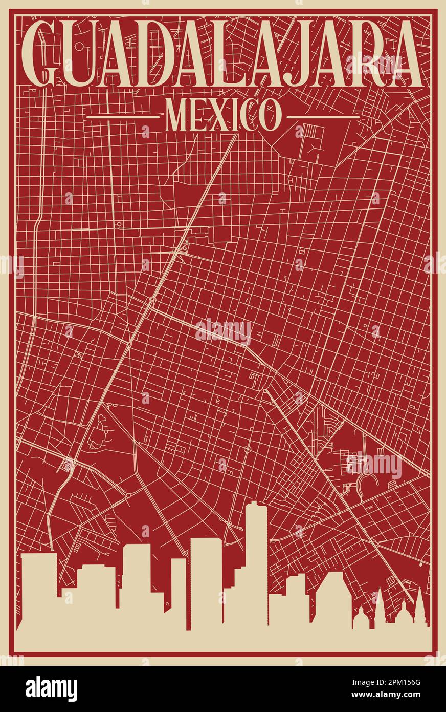 Road network poster of the downtown GUADALAJARA, MEXICO Stock Vector ...