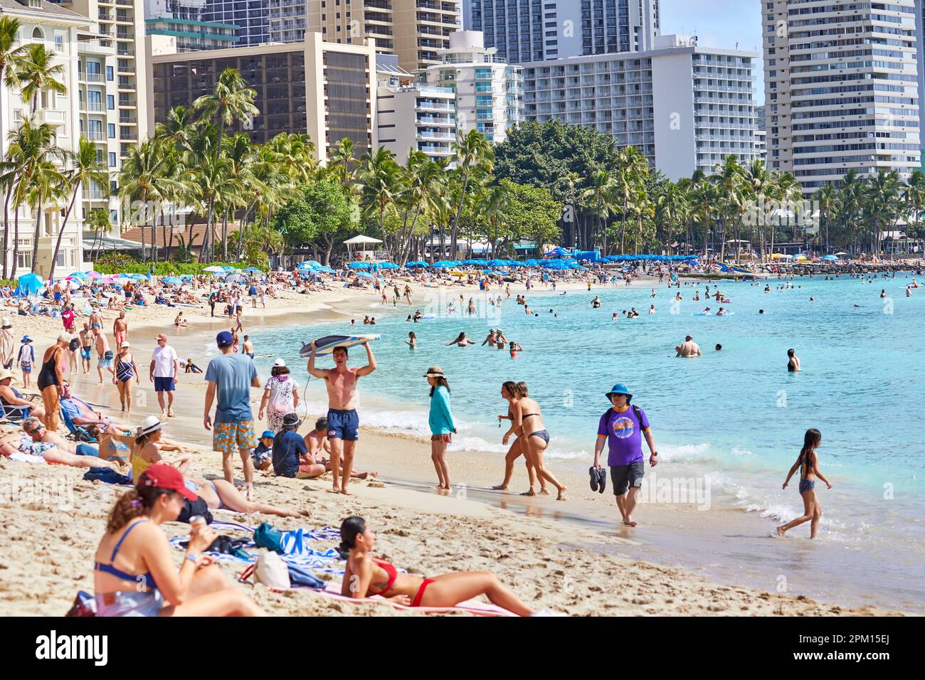 Waikiki, Oahu, Hawaii, USA, - February 6, 2023: Crowds of People on ...