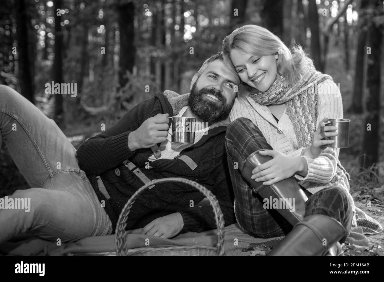 Only two of us an nature around. Tourism concept. Picnic time. Couple ...