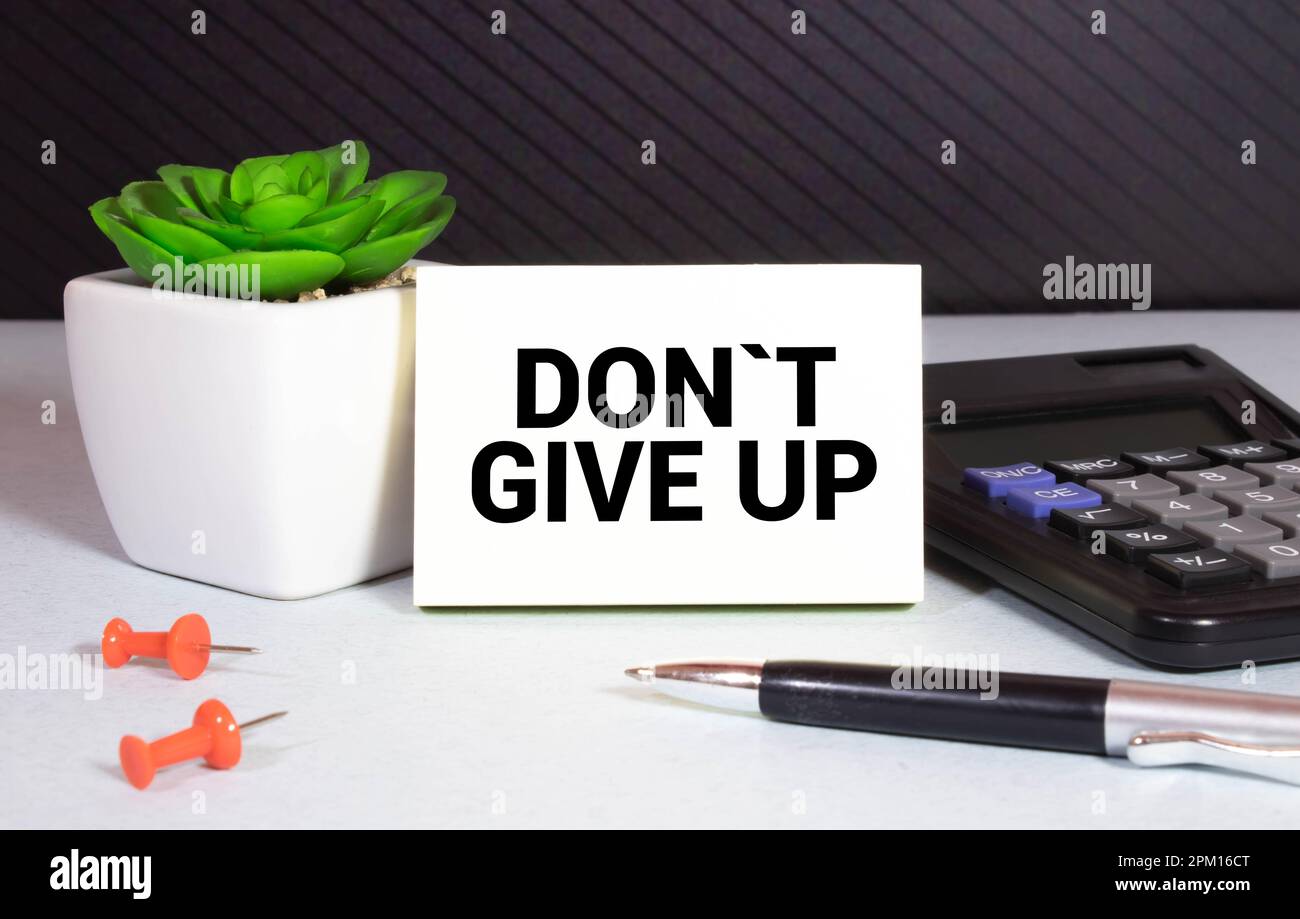 Handwritten text Don't Give Up Now with fountain pen on notebook. Concept image with copy space ...