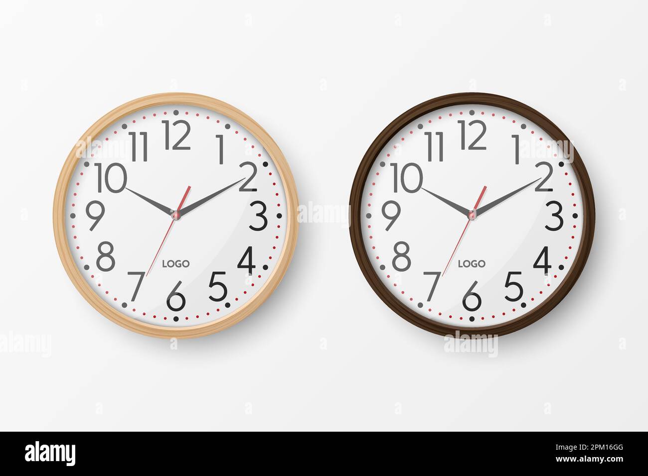 Vector 3d Realistic Round Brown Wooden Wall Office Clock with White ...