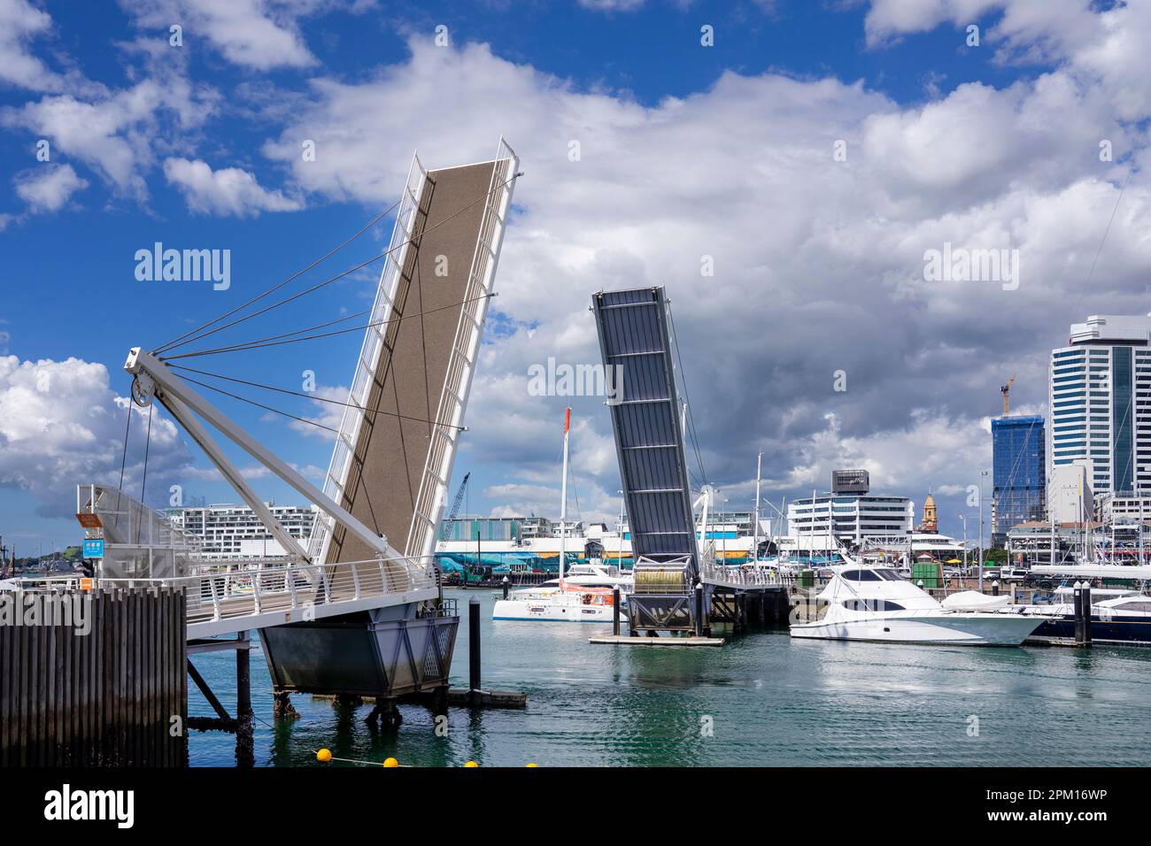 View of open bridge in Auckland at viaduct harbour area, New Zeland ...