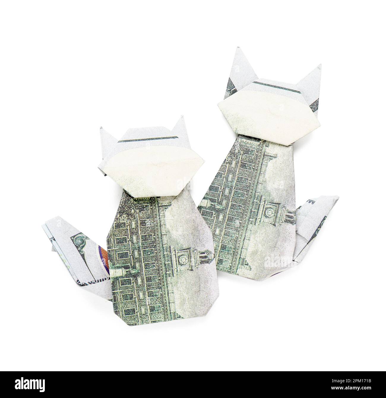 Origami cats made of dollar banknotes on white background Stock Photo ...