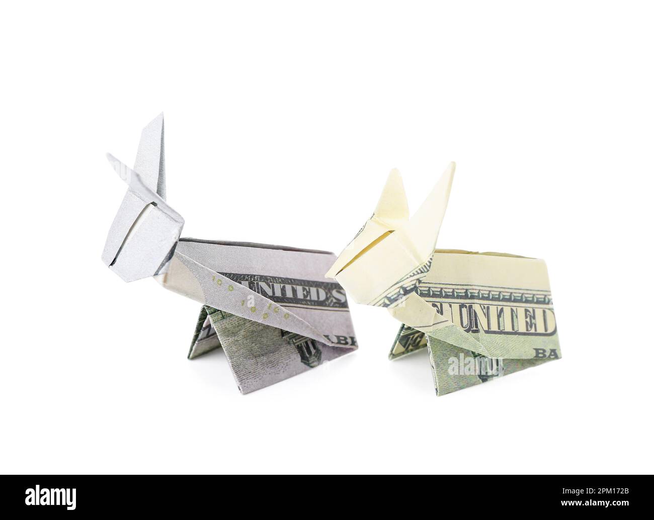 Origami rabbits made of dollar banknotes on white background Stock ...