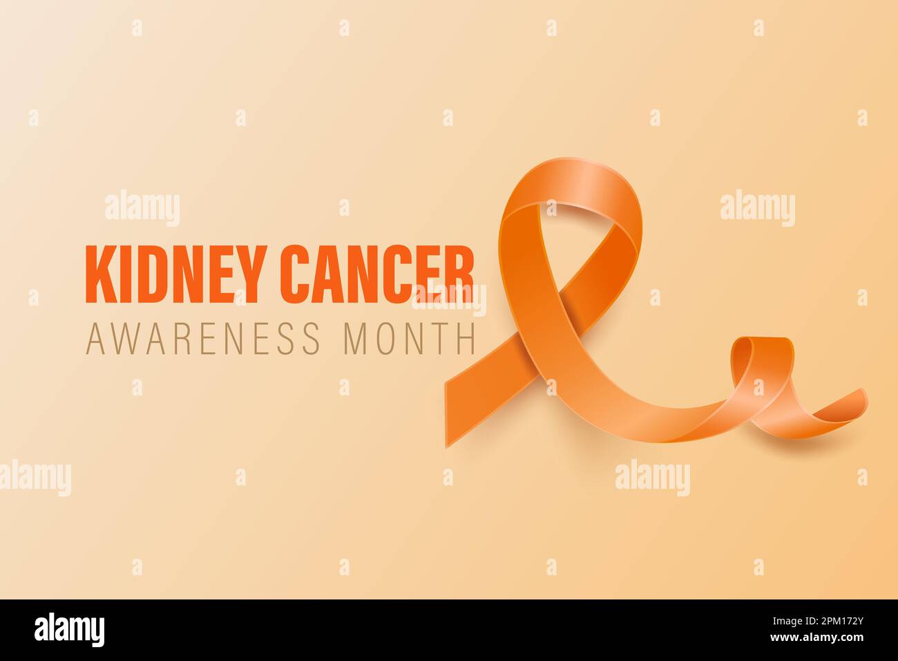 Kidney Cancer Banner, Card, Placard with Vector 3d Realistic Orange Ribbon on Orange Background ...