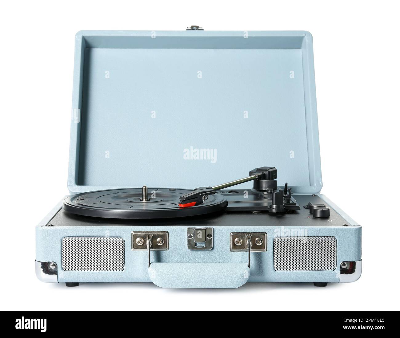 Record player with vinyl disk on white background Stock Photo - Alamy