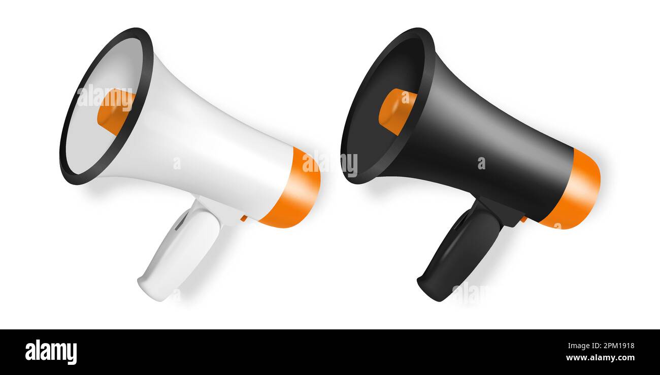 Vector Realistic 3d Simple White and Black Megaphone Icon Set Closeup ...