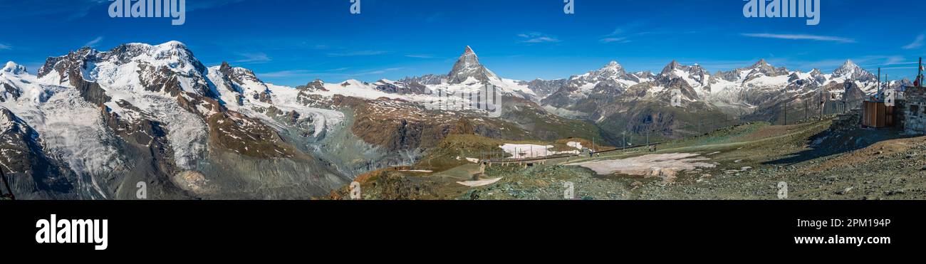 The Gornergrat, a rocky ridge of the Pennine Alps, overlooking the ...