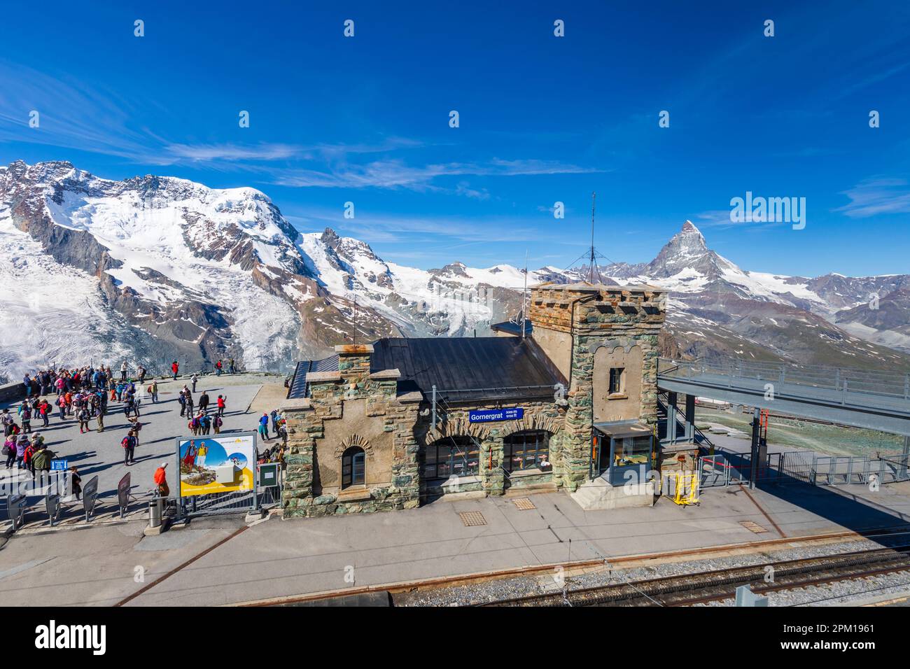 The Matterhorn and rack railway station at Gornergrat, a ridge of the ...