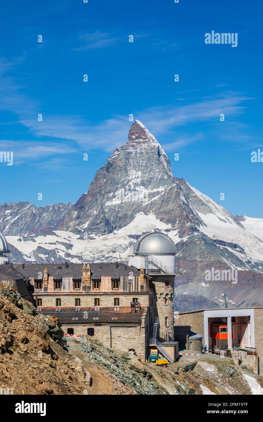 The Matterhorn behind the observatory at the Gornergrat, a ridge of the ...