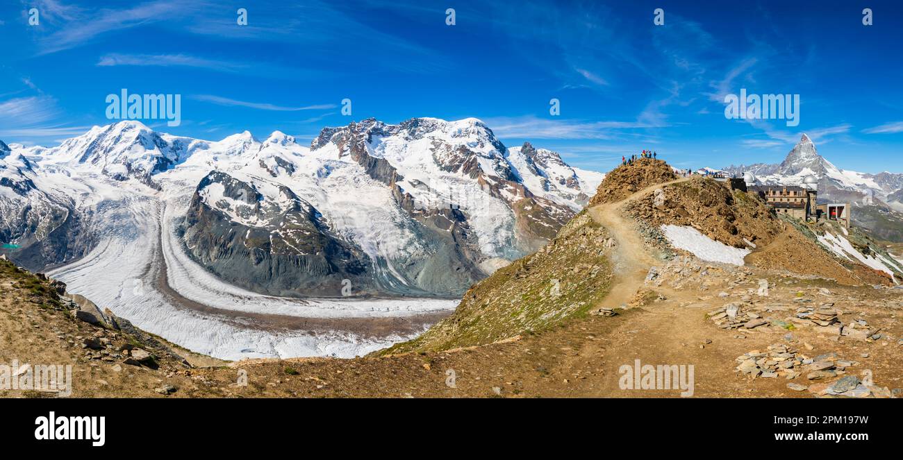 The Matterhorn behind the observatory at the Gornergrat, a ridge of the ...