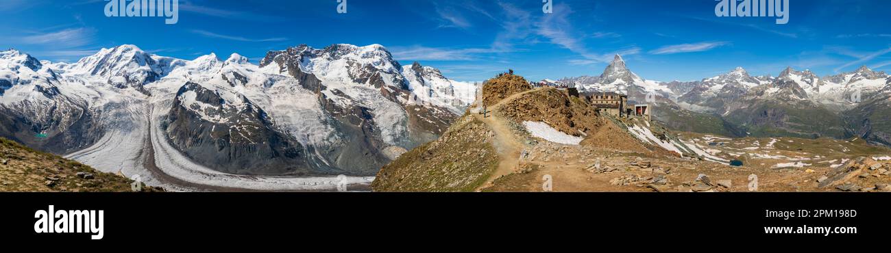 The Gornergrat, a rocky ridge of the Pennine Alps, overlooking the ...