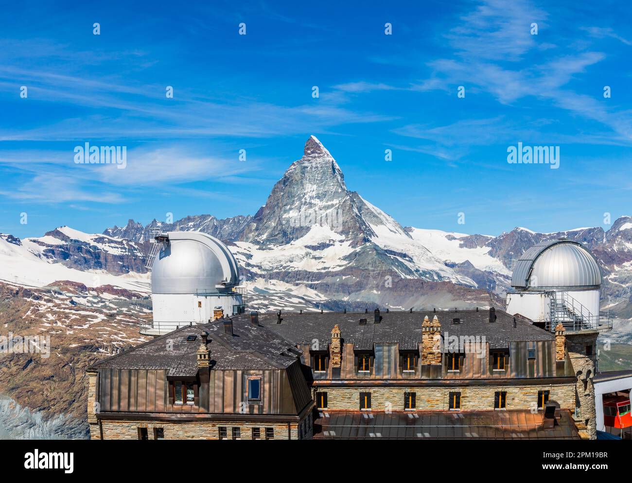 The Matterhorn behind the observatory at the Gornergrat, a ridge of the ...