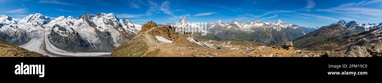 The Gornergrat, a rocky ridge of the Pennine Alps, overlooking the ...