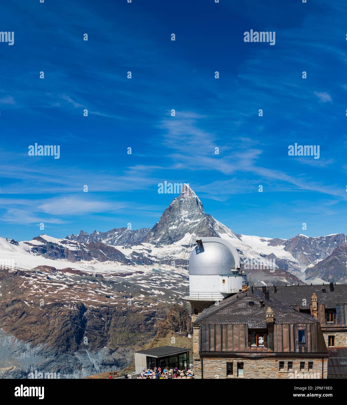 The Matterhorn behind the observatory at the Gornergrat, a ridge of the ...