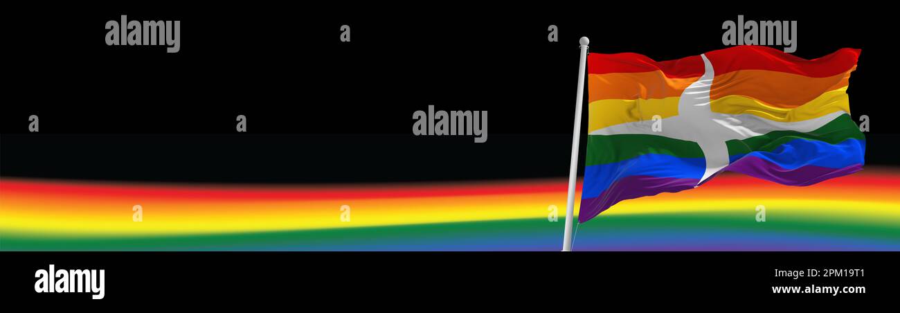 flag of Interlingua Pride waving at colorful background. Freedom and ...