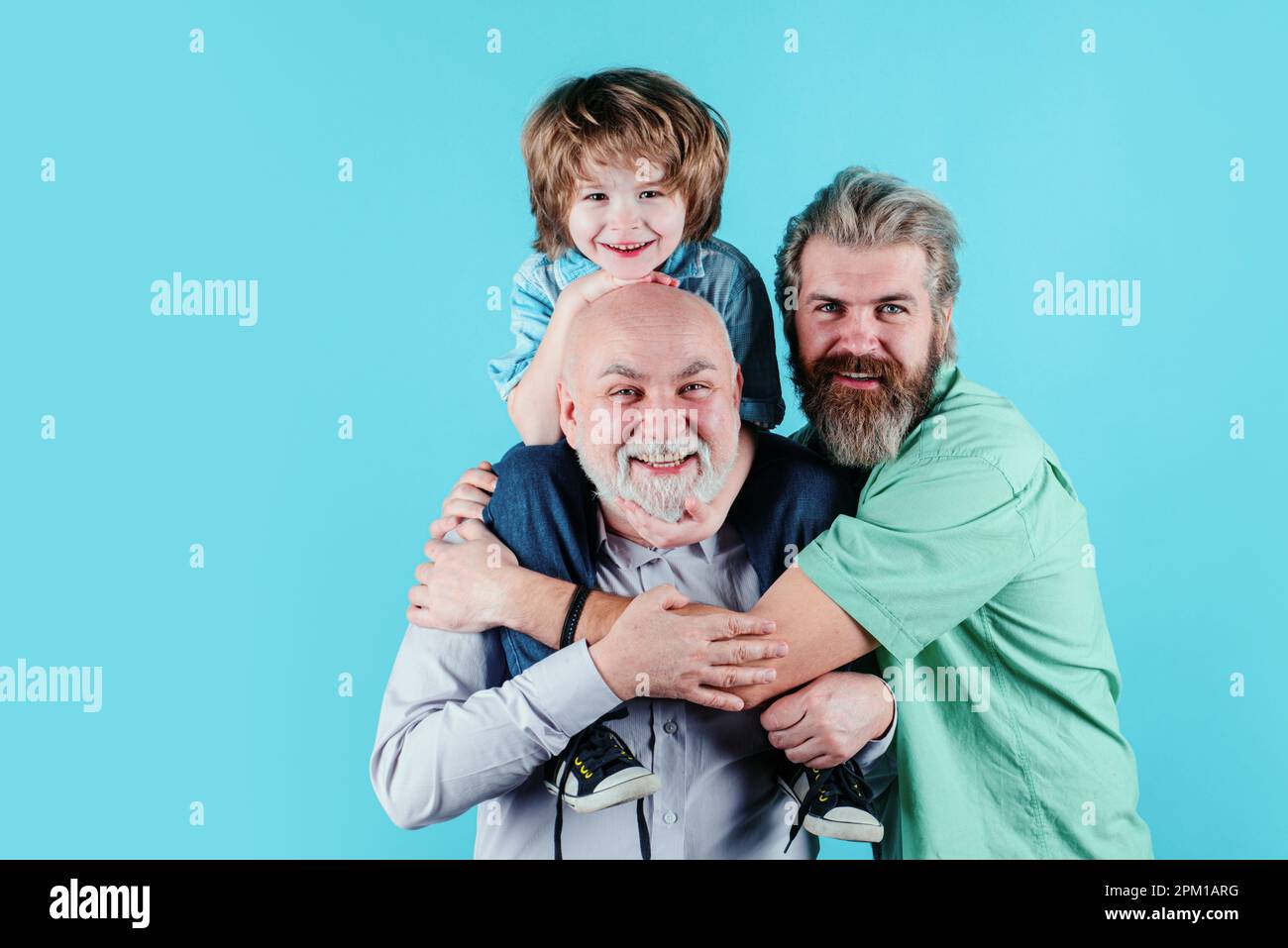 Happy man family concept laugh and have fun together. Three generations ...